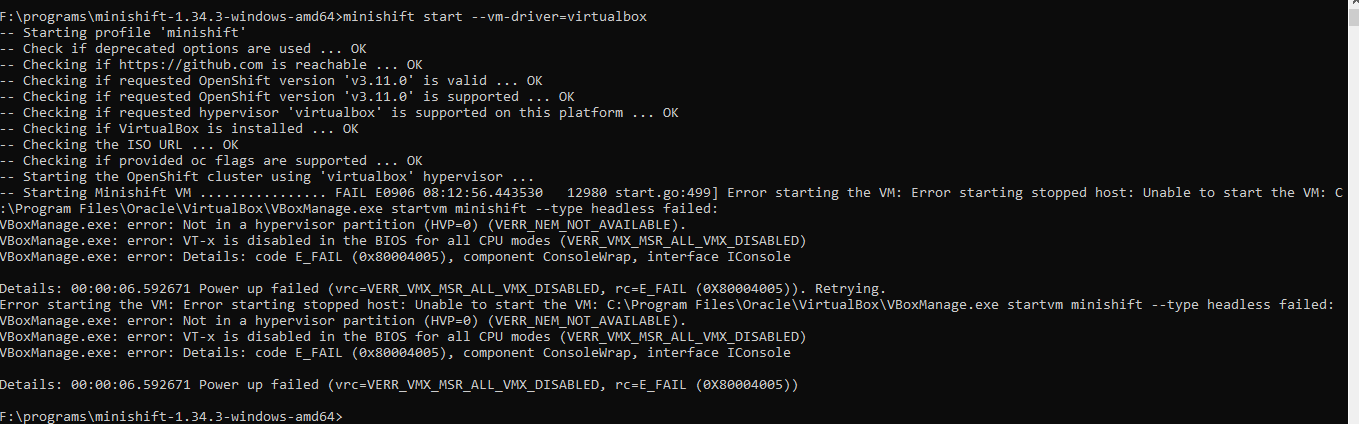 Getting error while executing minishift start command in windows cmd in Windows 7 · Issue #863 ...