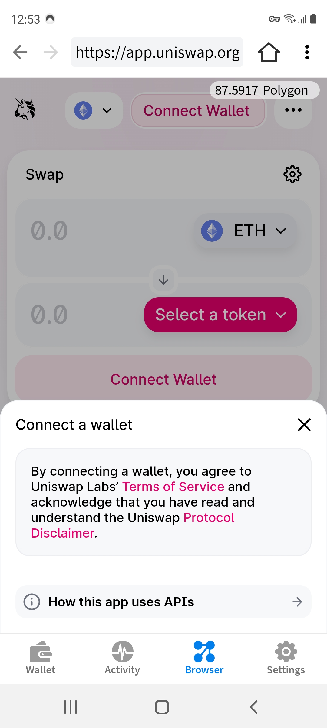 Uniswap app does not connect to wallet on Android · Issue #2303 · AlphaWallet/alpha-wallet ...