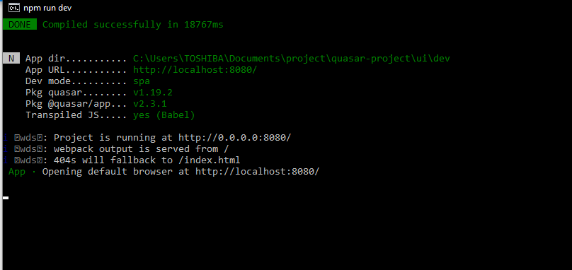 Quasar App Extension UI Kit V1 ~ Get Error : App · ⚠️ Error. This command must be executed ...