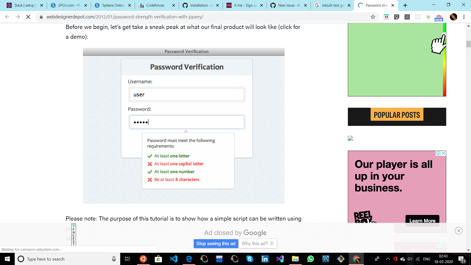 Suggested Password strength features checks should be visible to the first time user who are ...