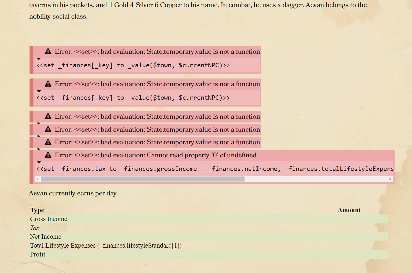 Bad Evaluation Errors · Issue #224 · ryceg/Eigengrau-s-Essential-Establishment-Generator · GitHub