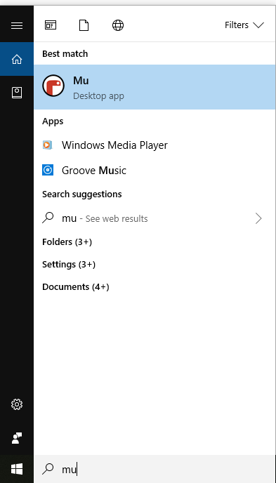Mu not appearing when you type mu into Windows 10 menu · Issue #592 ...
