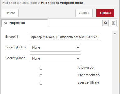 Debug: OpcUaClientNode: Status-Code:Good (0x00000000) (new keepalive produces extra status code ...