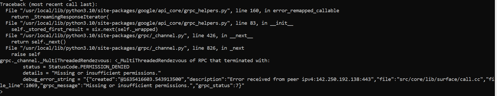 403 Missing or insufficient permissions while using Firestore in a Container · Issue #485 ...