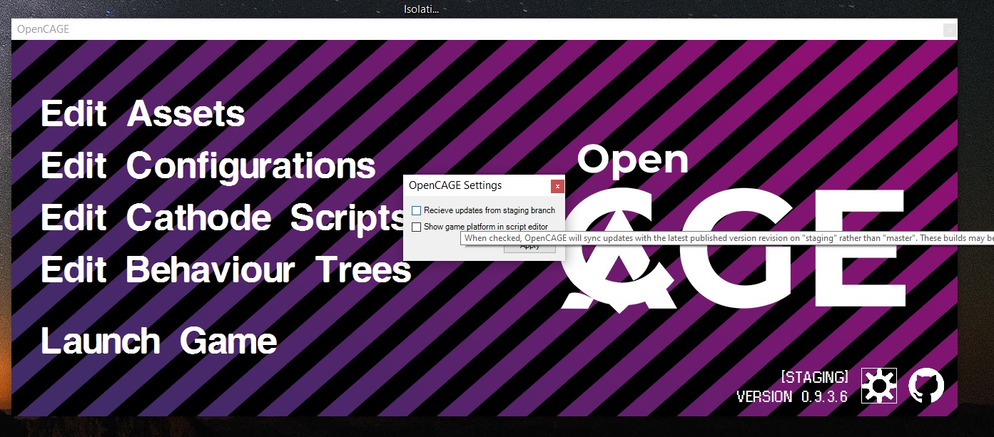 OpenCage incorrectly shows 'staging' when on main branch · Issue #170 · MattFiler/OpenCAGE · GitHub