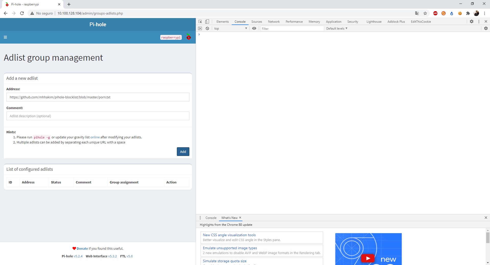 Adlists are not administrable via web after upgrade · Issue #1726 · pi-hole/web · GitHub