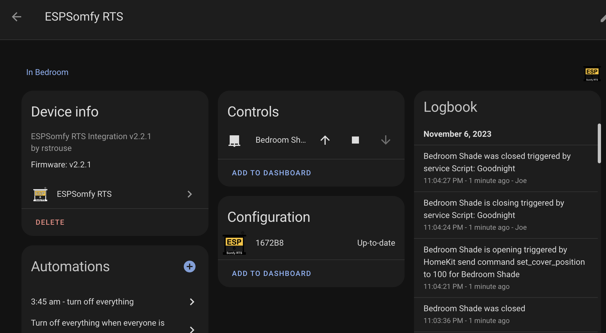 Homeassistant automations will not move shades when triggered · Issue #188 · rstrouse/ESPSomfy ...