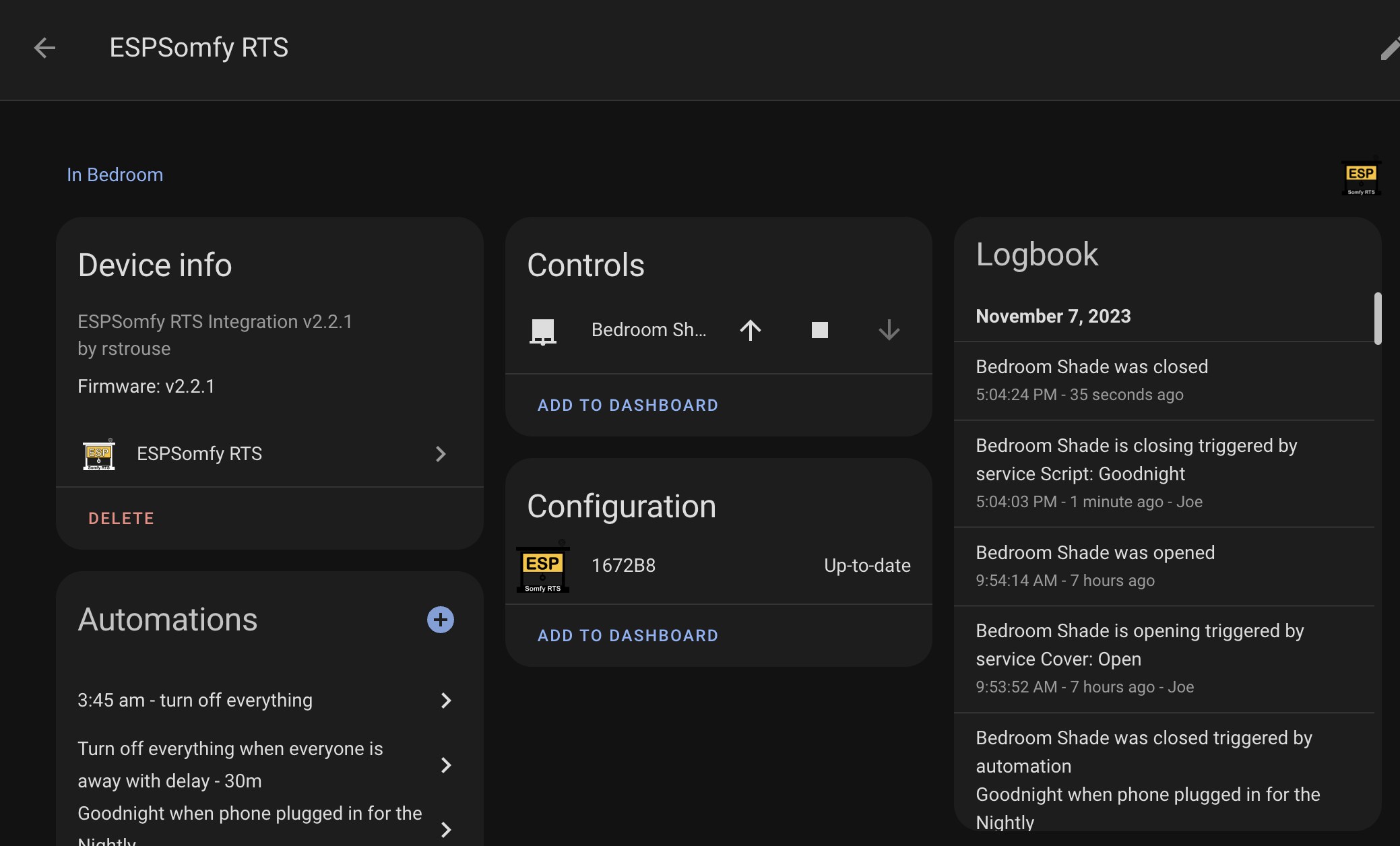 Homeassistant automations will not move shades when triggered · Issue #188 · rstrouse/ESPSomfy ...