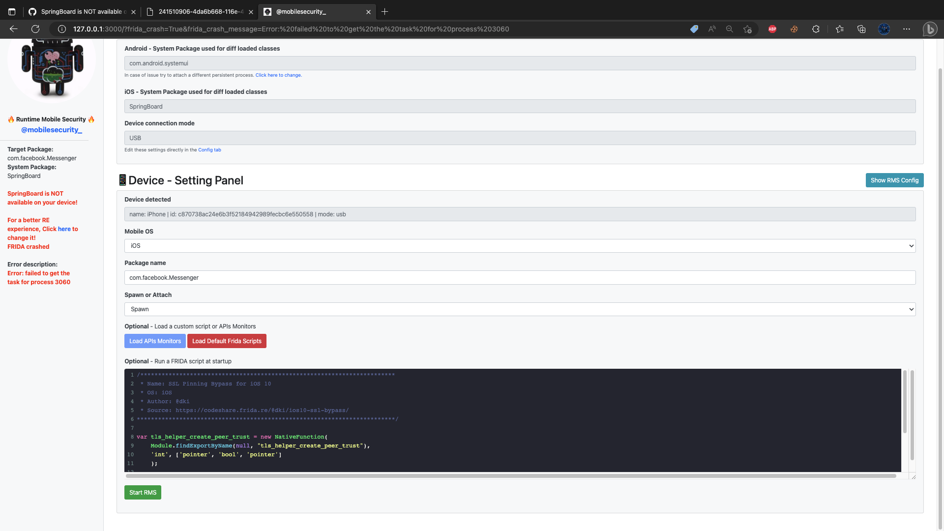 Springboard Is Not Available On Your Device · Issue 112 · M0bilesecurity Rms Runtime Mobile