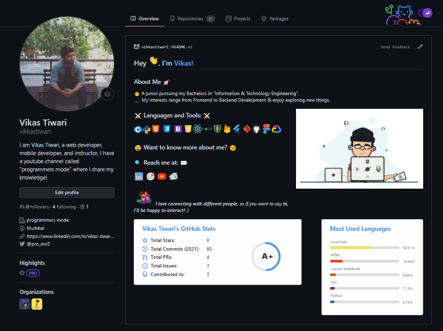Vikas Tiwari · Issue #417 · EddieHubCommunity/awesome-github-profiles · GitHub