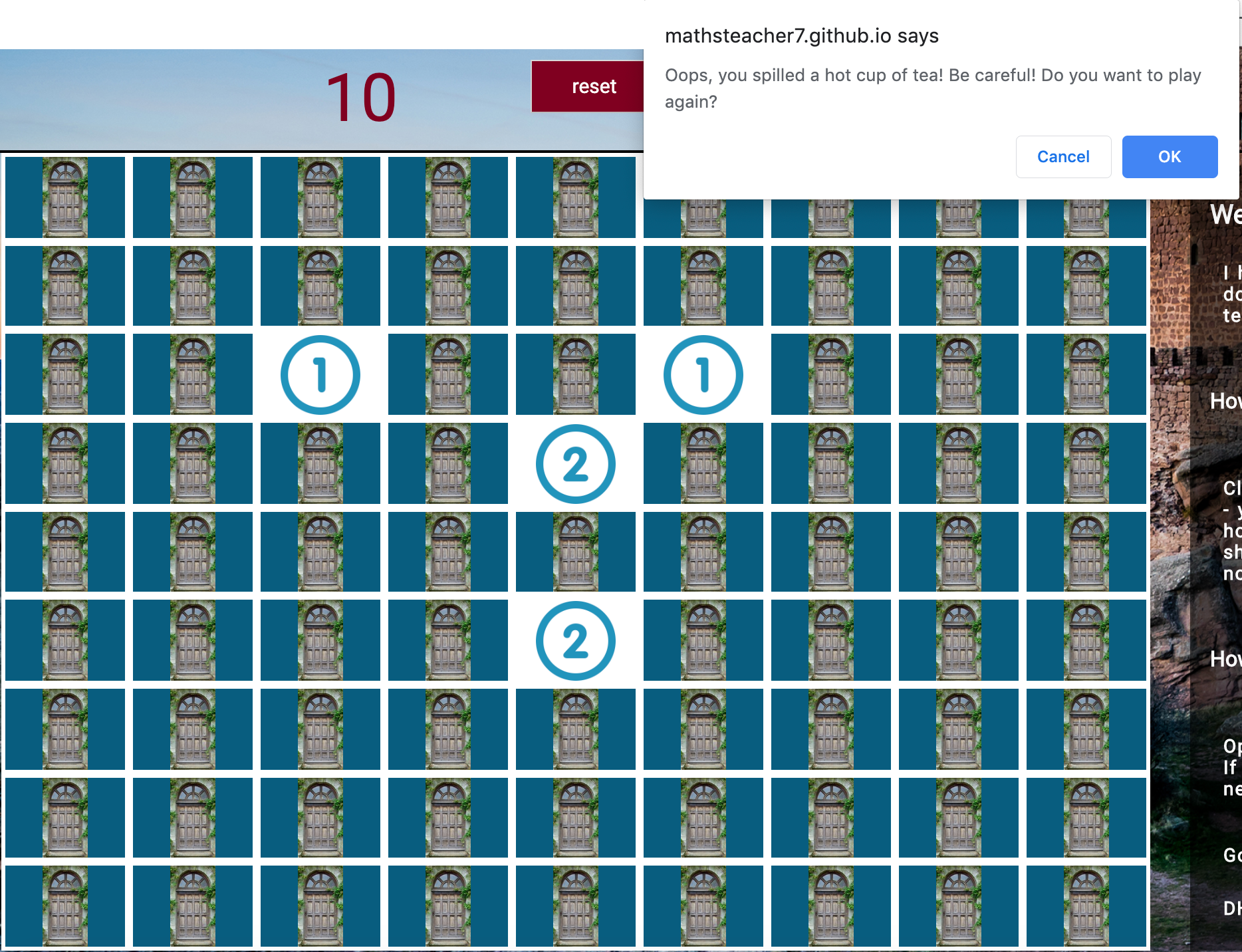GitHub - Mathsteacher7/Project1: Minesweeper game