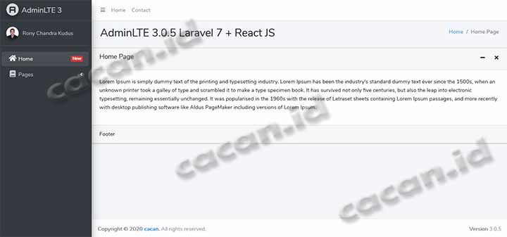 GitHub - blogcacanid/lara7react-adminlte-3.0.5: Integrasi AdminLTE 3.0.5 Laravel 7 Dan React JS