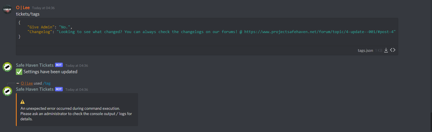 [BUG] /tags returning error NO SUBCOMMAND · Issue #242 · discord-tickets/bot · GitHub