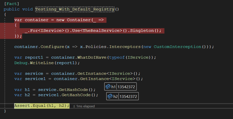 Object registered as singleton, but getting different object when interceptor policy is used ...