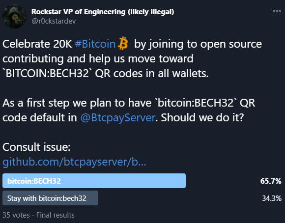 Uppercasing BECH32 address and schema in QR code · Issue #2110 · btcpayserver/btcpayserver · GitHub