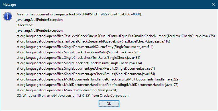 Lo Add On Crashed Again With The Thesis 2022 10 24 · Issue 7333 · Languagetool Org 
