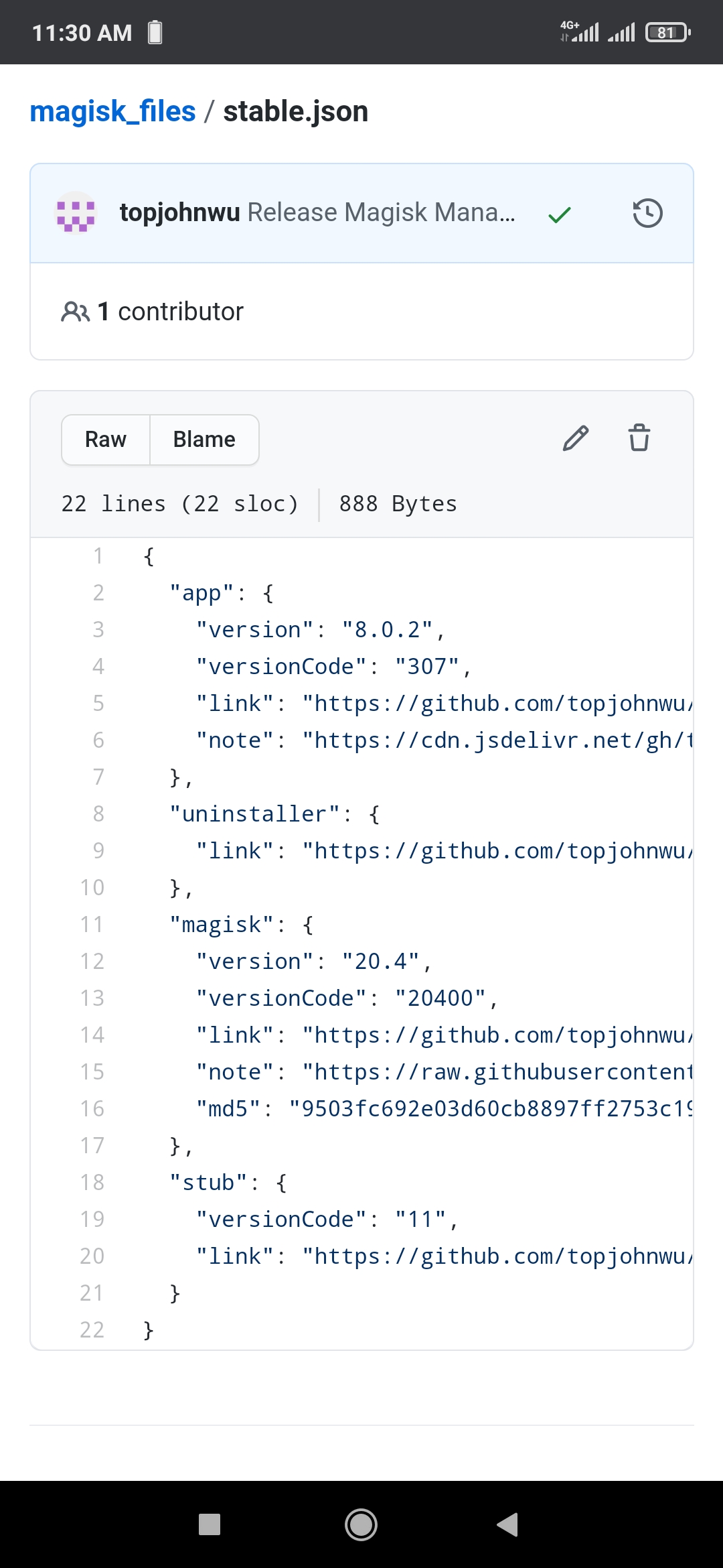 canary/debug.json has no proper links · Issue #3312 · topjohnwu/Magisk · GitHub