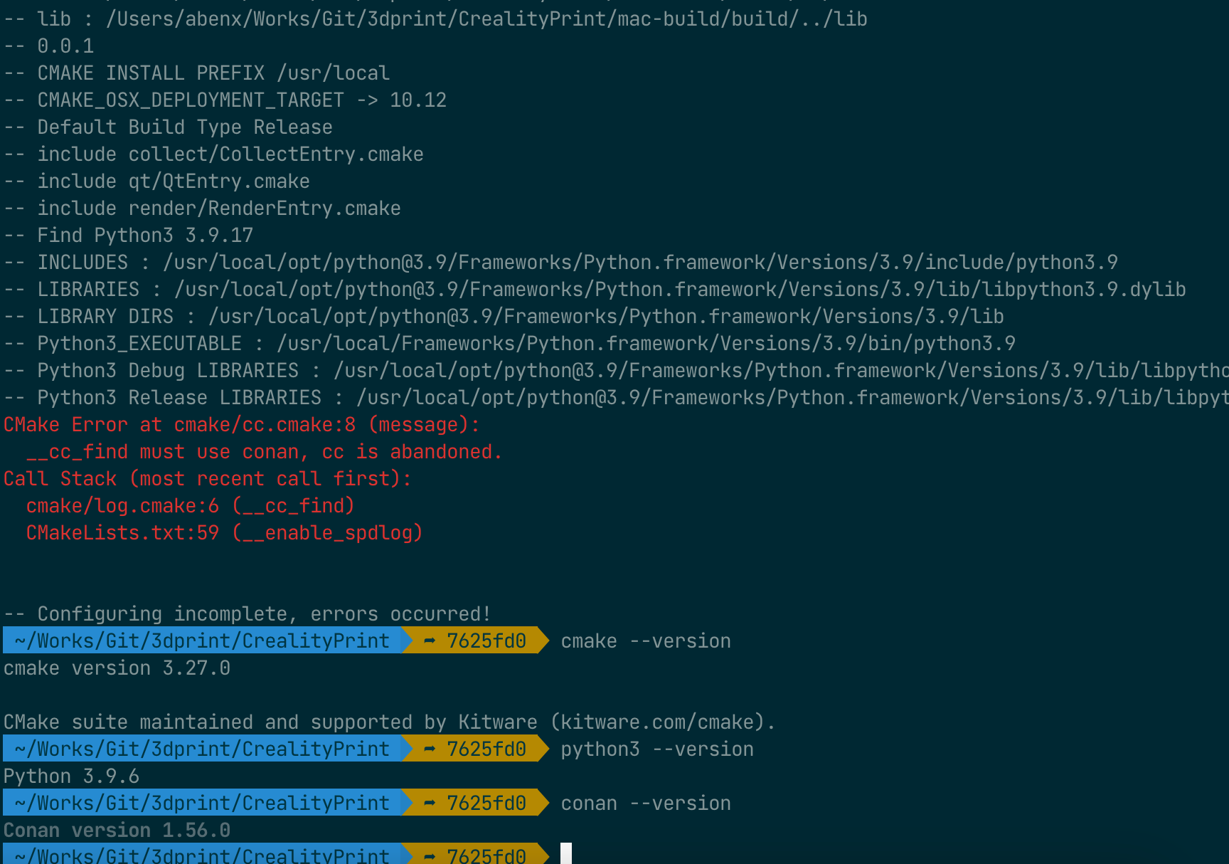 你好，cmake 报错 __cc_find must use conan, cc is abandoned · Issue #1 · CrealityOfficial ...