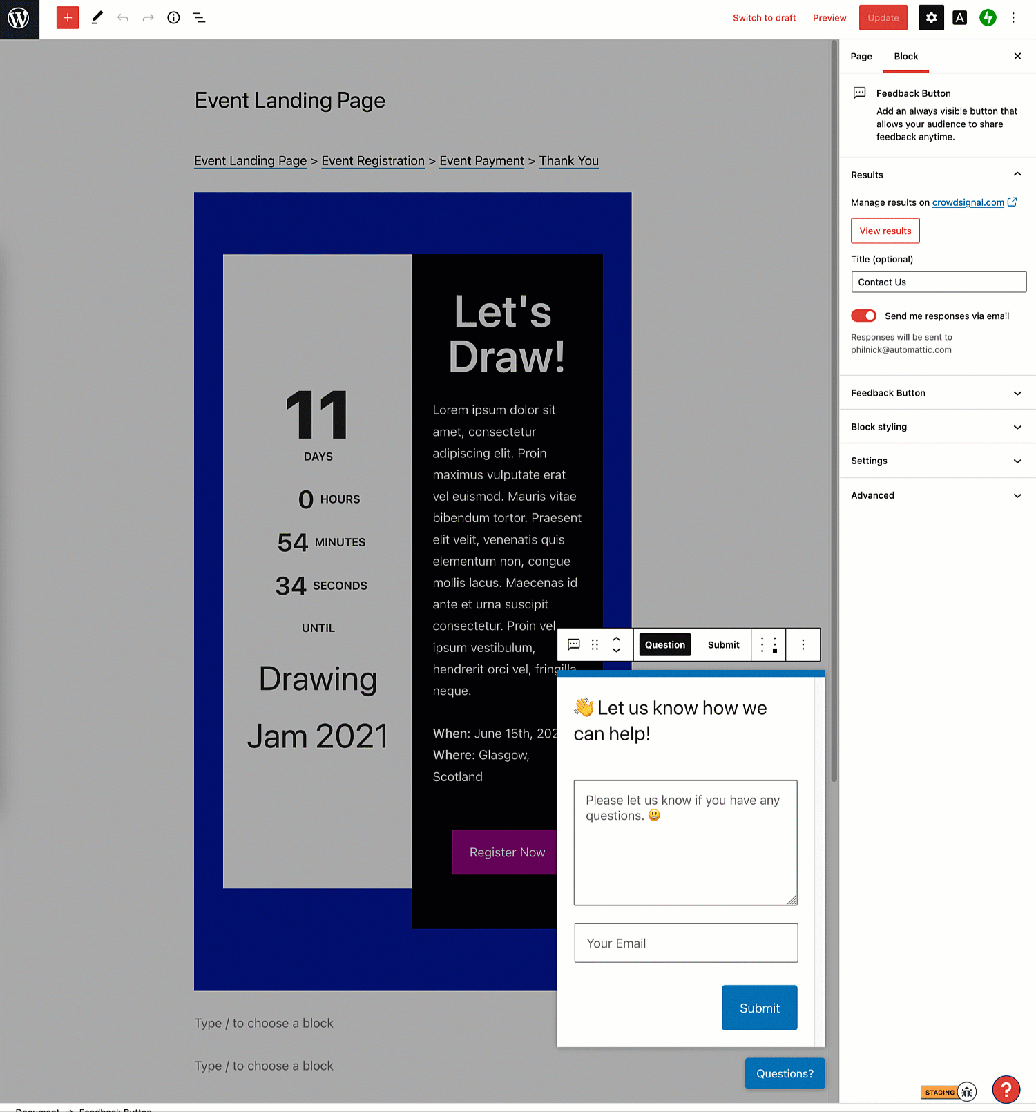 Feeback Button block pops open when clicking in and out of the editor · Issue #151 · Automattic ...