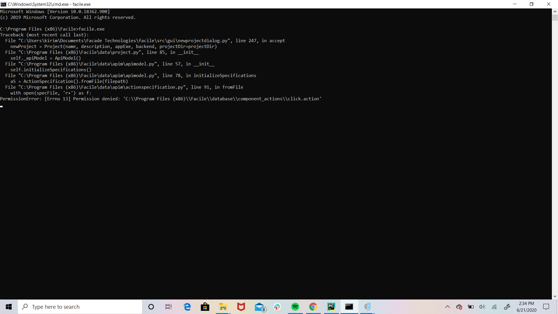 [Bug] Installed .exe is generating a Permission Error when trying to create a new project ...