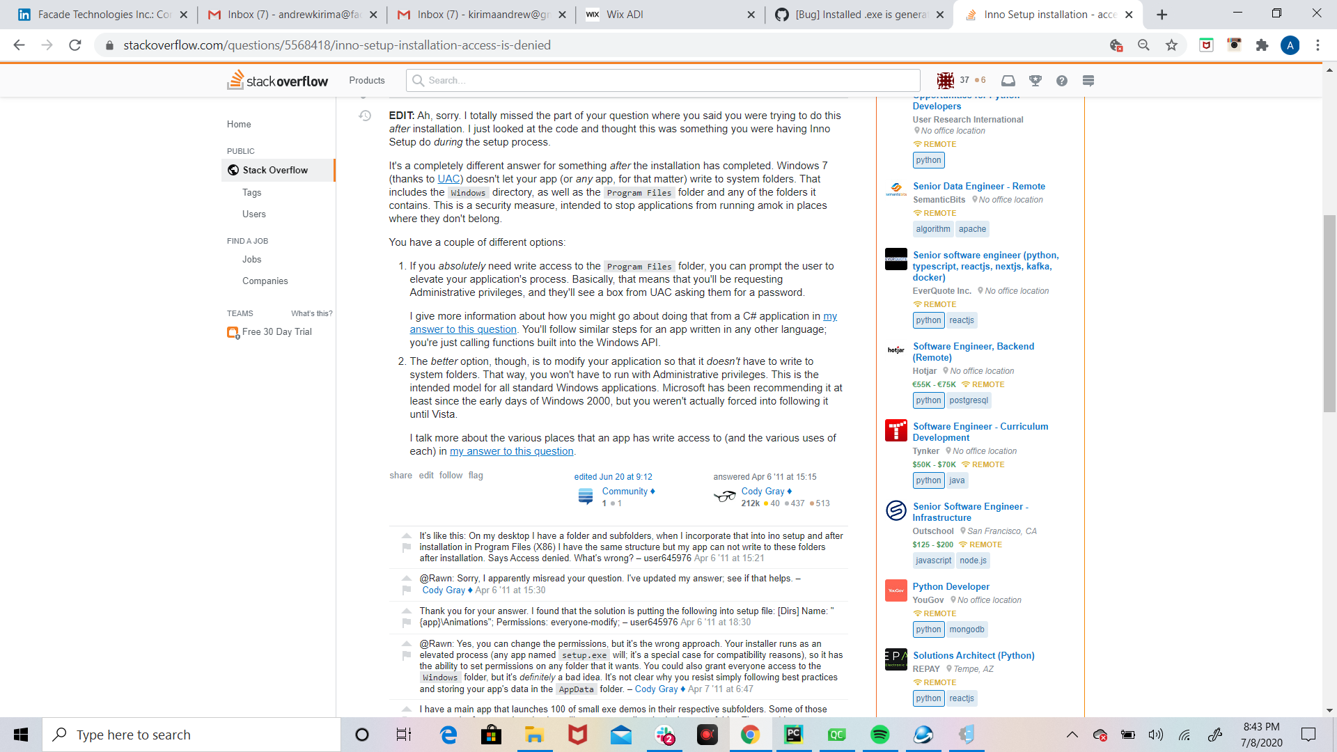 [Bug] Installed .exe is generating a Permission Error when trying to create a new project ...