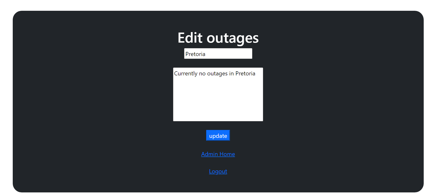 GitHub - Tshepo-14/Outage-system: Outage system to show which places have a link outage