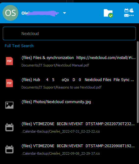 [Bug]: Fulltext search results are not clicable · Issue #5113 · nextcloud/desktop · GitHub