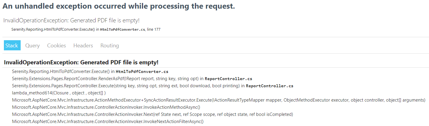 InvalidOperationException: Generated PDF file is empty! · serenity-is ...