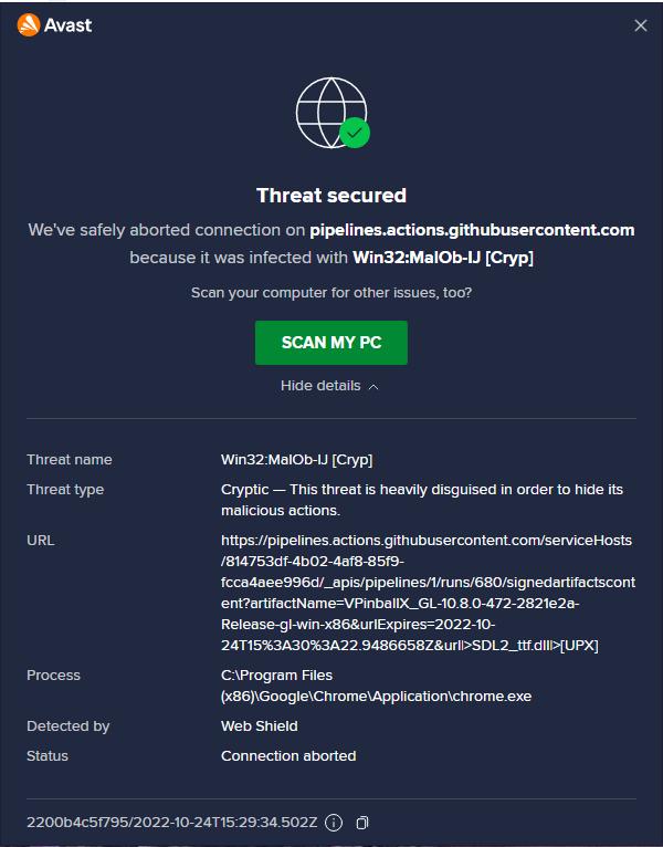 VPinballX_GL-10.8.0 x86 malware reported Win32:MalOb-IJ [Cryp] · Issue #161 · vpinball/vpinball ...