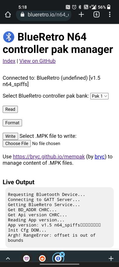 ESP32 - N64 Memory Pack "RangeError" · Issue #277 · darthcloud/BlueRetro · GitHub