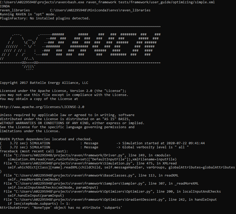 Unable to get the optimization example from the RAVEN user guide to ...