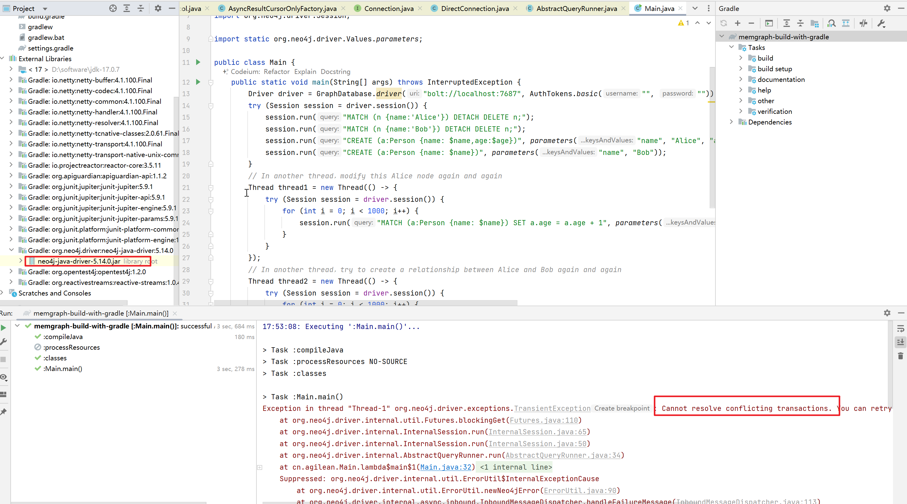 Cannot Resolve Conflicting Transactions On Java Client · Issue 1449 · Memgraphmemgraph · Github