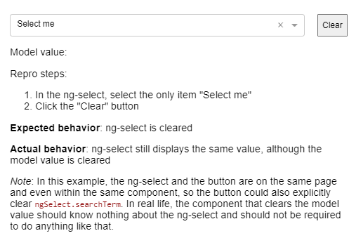 With editableSearchTerm=true, ng-select is not visually cleared when model value is cleared (or ...
