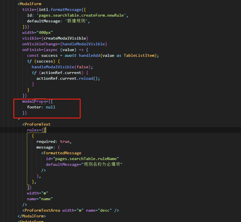 🧐 问题 Modalform 中我要怎么把底部的取消和确认按钮去掉 · Issue 1556 · Ant Designpro Components · Github 