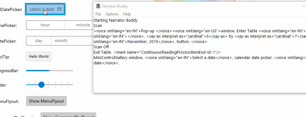 A11y_OSvisualupdate_MiniControGallery_GenericControls_Screenreader : Using narrator when screen ...