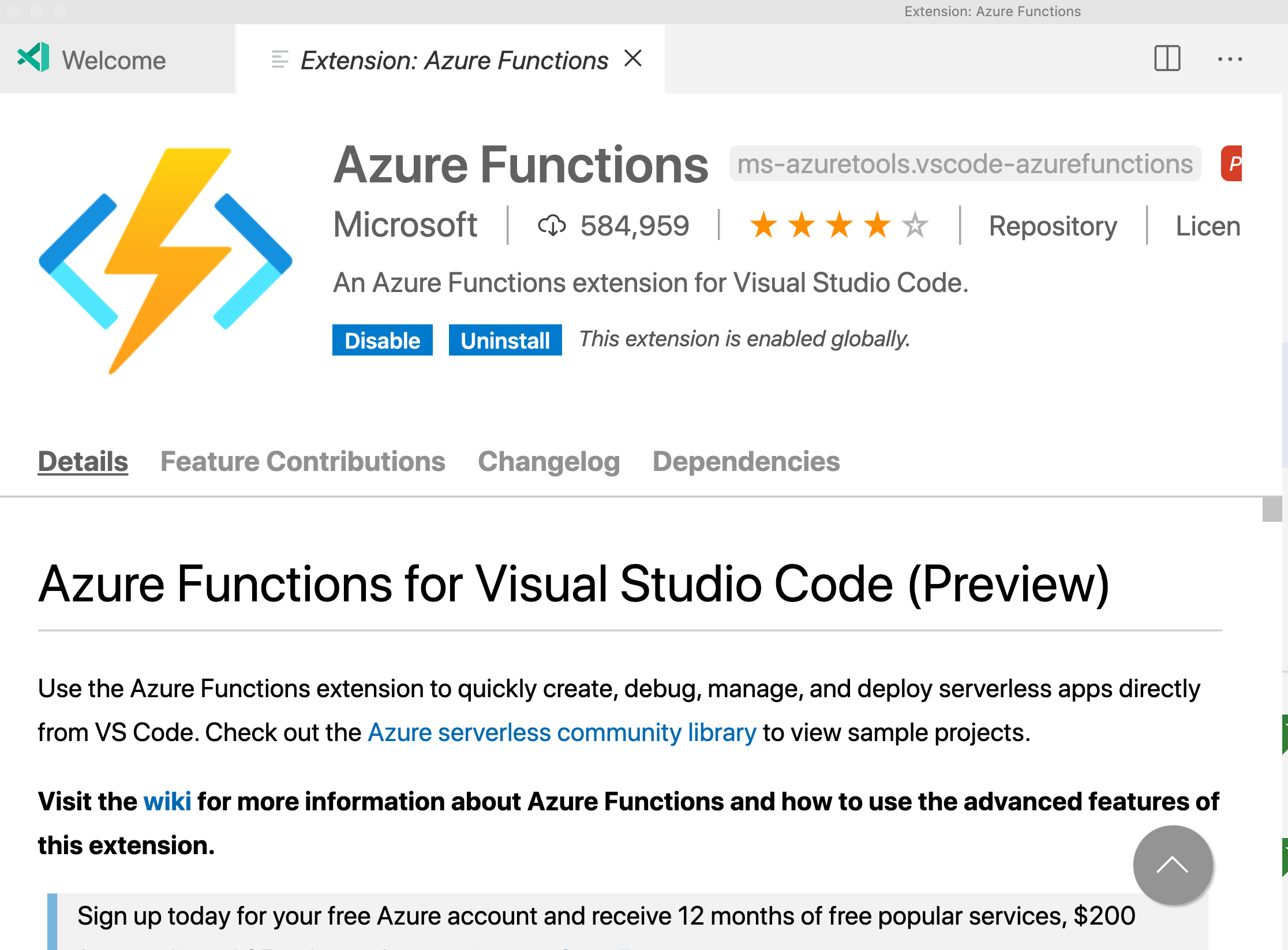 A11y_AzureExtensionsforVSCode_AzureFuction_DefaultScreen_ColorContrast ...