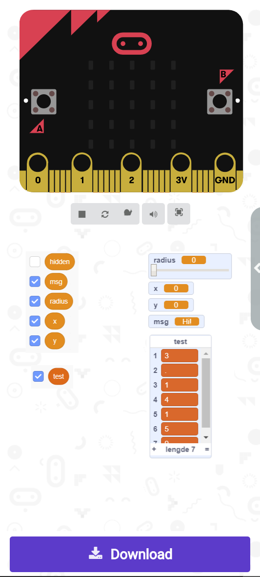 Show variables' values while running preview. Could be placed between virtual micro:bit and ...