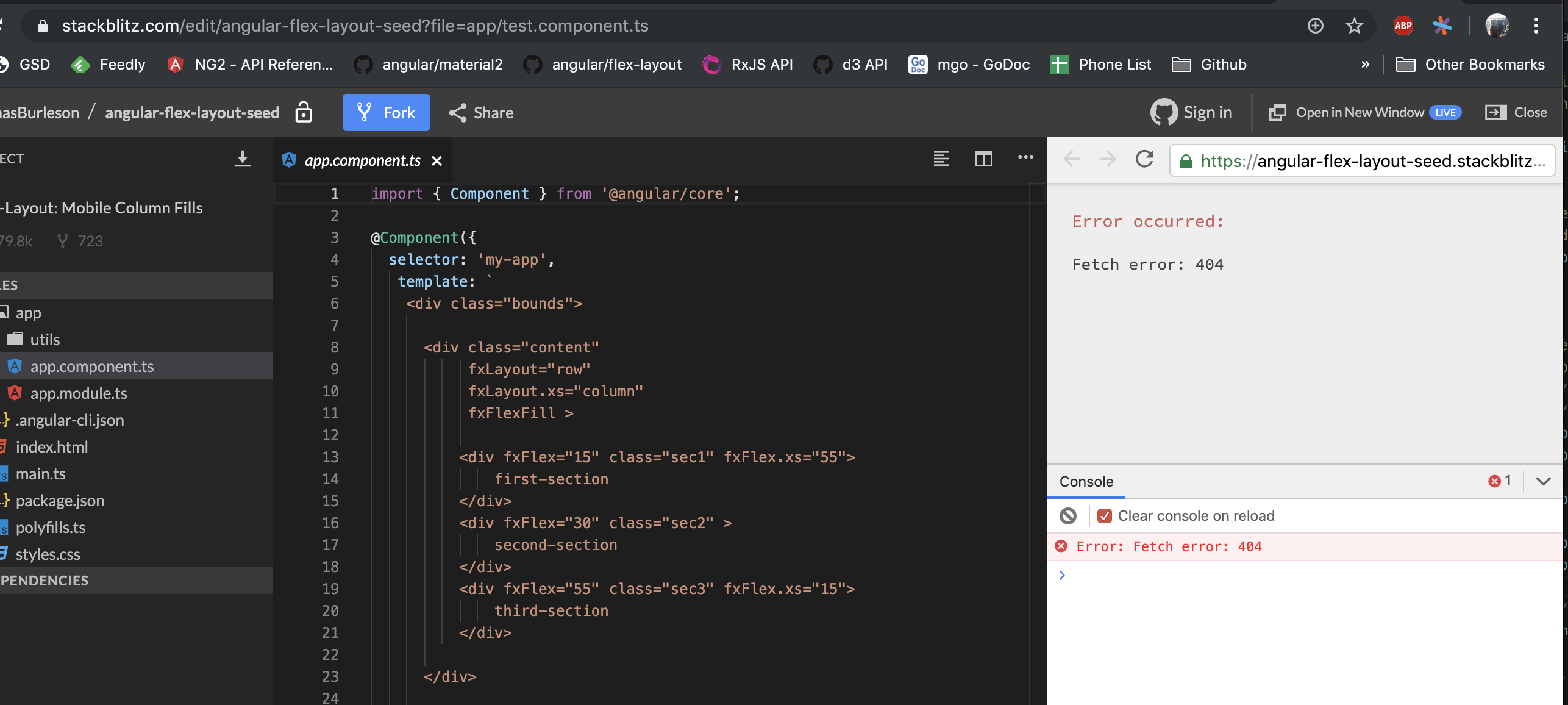 Bug report stack blitz starter link is broken · Issue #1129 · angular/flex-layout · GitHub