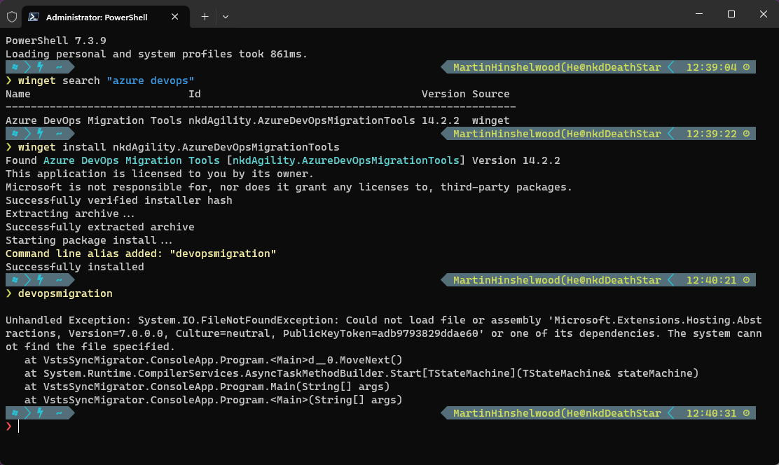 FileNotFoundException after Portable install with Winget with Admin · nkdAgility azure-devops ...