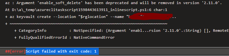 az keyvault create with --enable-soft-delete=true -> confusing logs ...