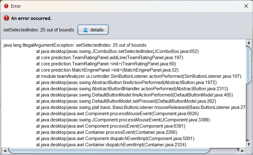 [BUG]setSelectedIndex: 25 out of bounds · Issue #1638 · ho-dev/HattrickOrganizer · GitHub