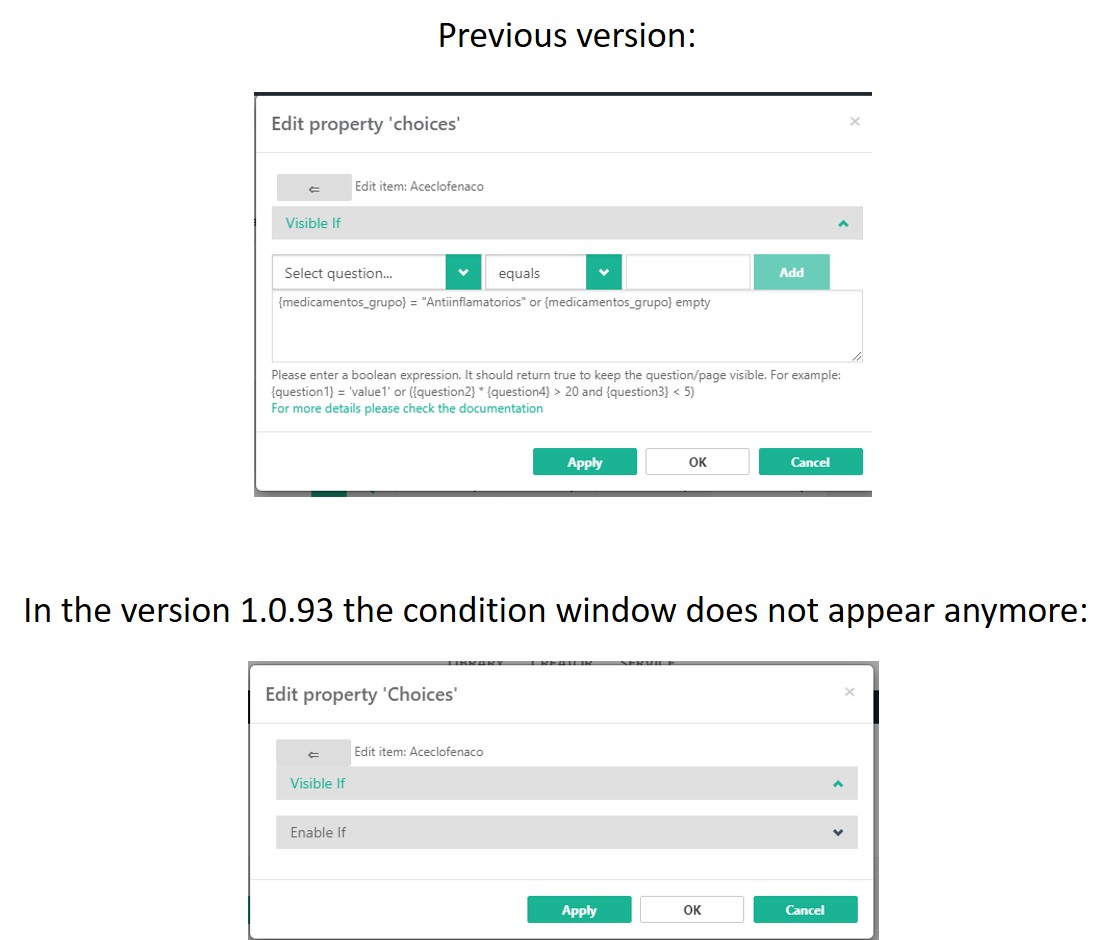 Visibleif And Enableif Properties Are Not Visible In Popup Editor · Issue 551 · Surveyjssurvey