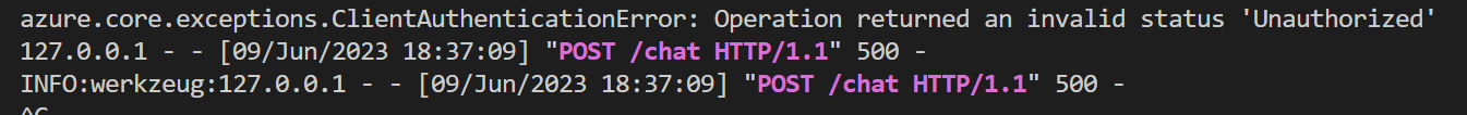 Running locally - getting an "Unauthorized" message when getting a response to a question ...