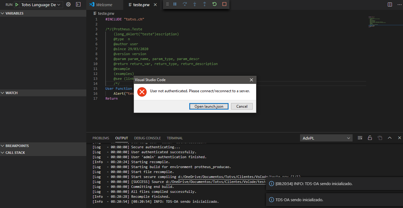 User Not Authenticated. Please Connect/Reconnect to a Server · Issue ...