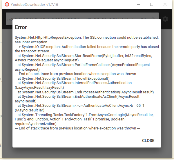 Error the ssll connection could not be estalished · Issue #169 · Tyrrrz/YoutubeDownloader · GitHub
