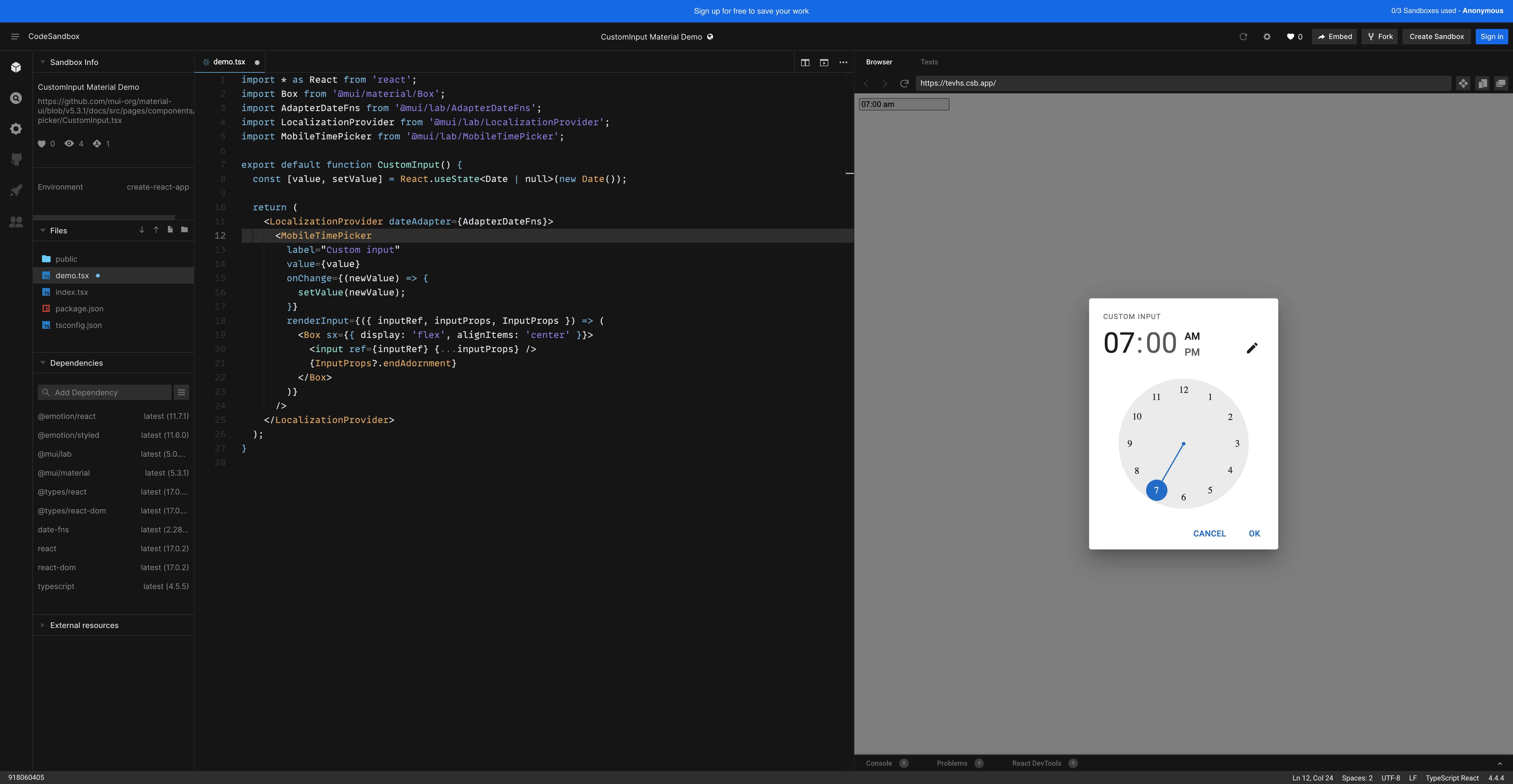 Using a custom input for the time picker · Issue #7259 · mui/mui-x · GitHub
