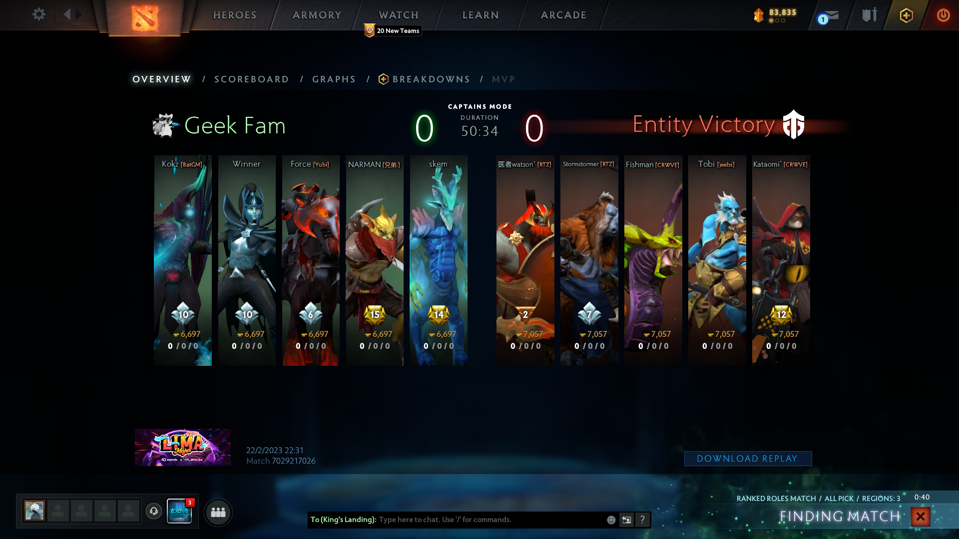 Doesn't show match details and score/numbers/items of players in road to TI Challenges · Issue ...