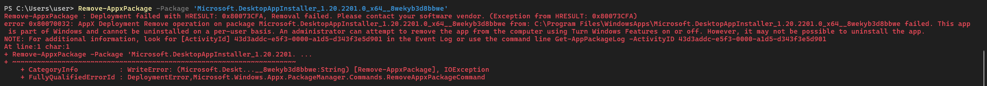 App installer cannot be uninstalled after manually installed on windows server 2022 · Issue ...