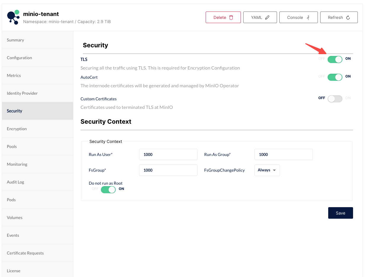 how can I close the tenant's tls option · Issue #1460 · minio/operator · GitHub