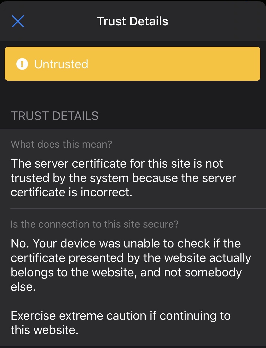 untrusted certificates should report non-conformity with Apple ...